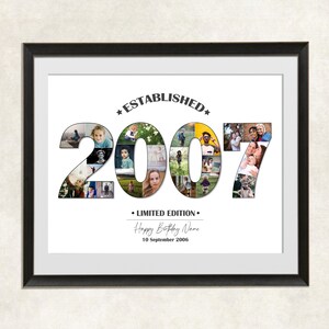 18th Personalised Birthday Gift Photo Collage, 18 Birthday Party Decor, Established 2007 Collage ...