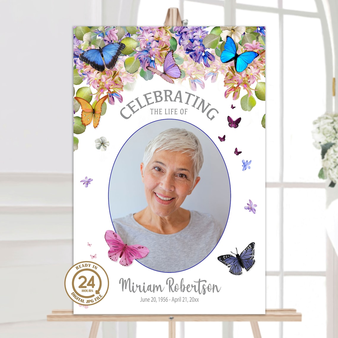 Funeral Photo Display Butterflies, Celebration of Life Poster With ...