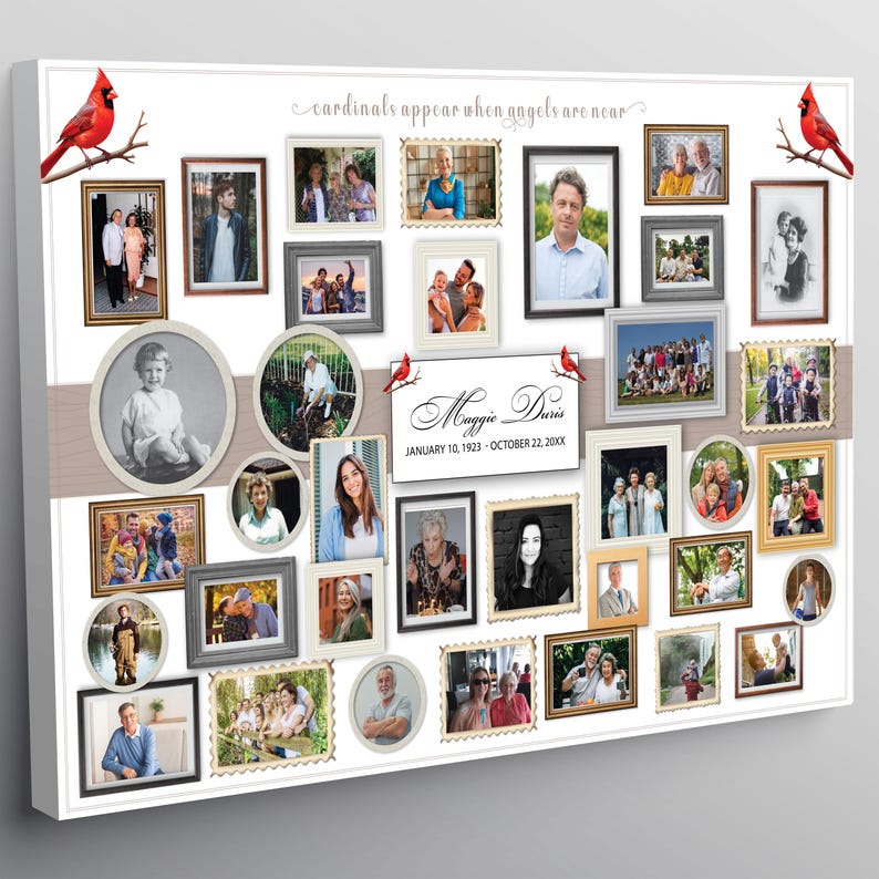 Cardinal Memorial Photo Collage Board: Funeral Memory Display (PDF File ...