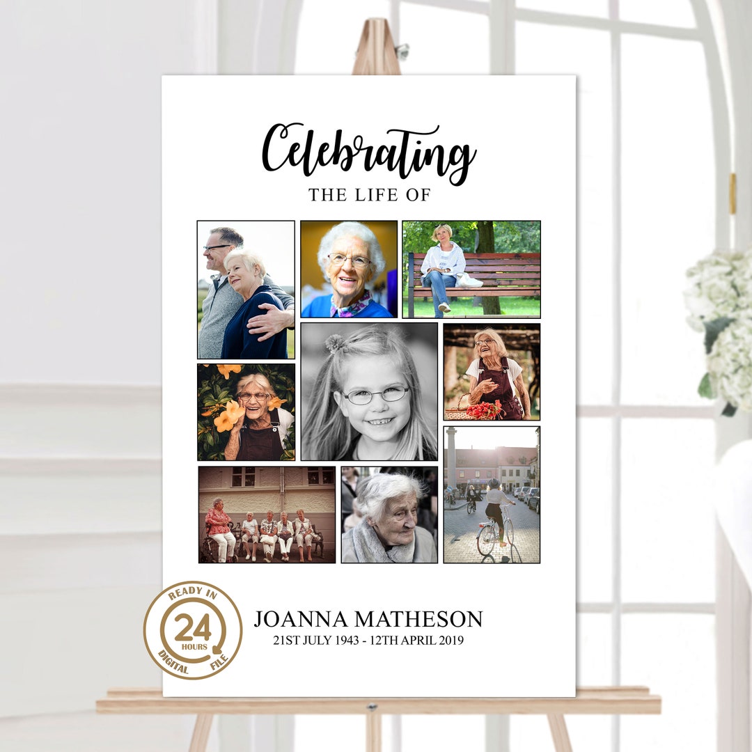 Funeral Memory Board, Celebrating the Life of Poster, Funeral Sign ...
