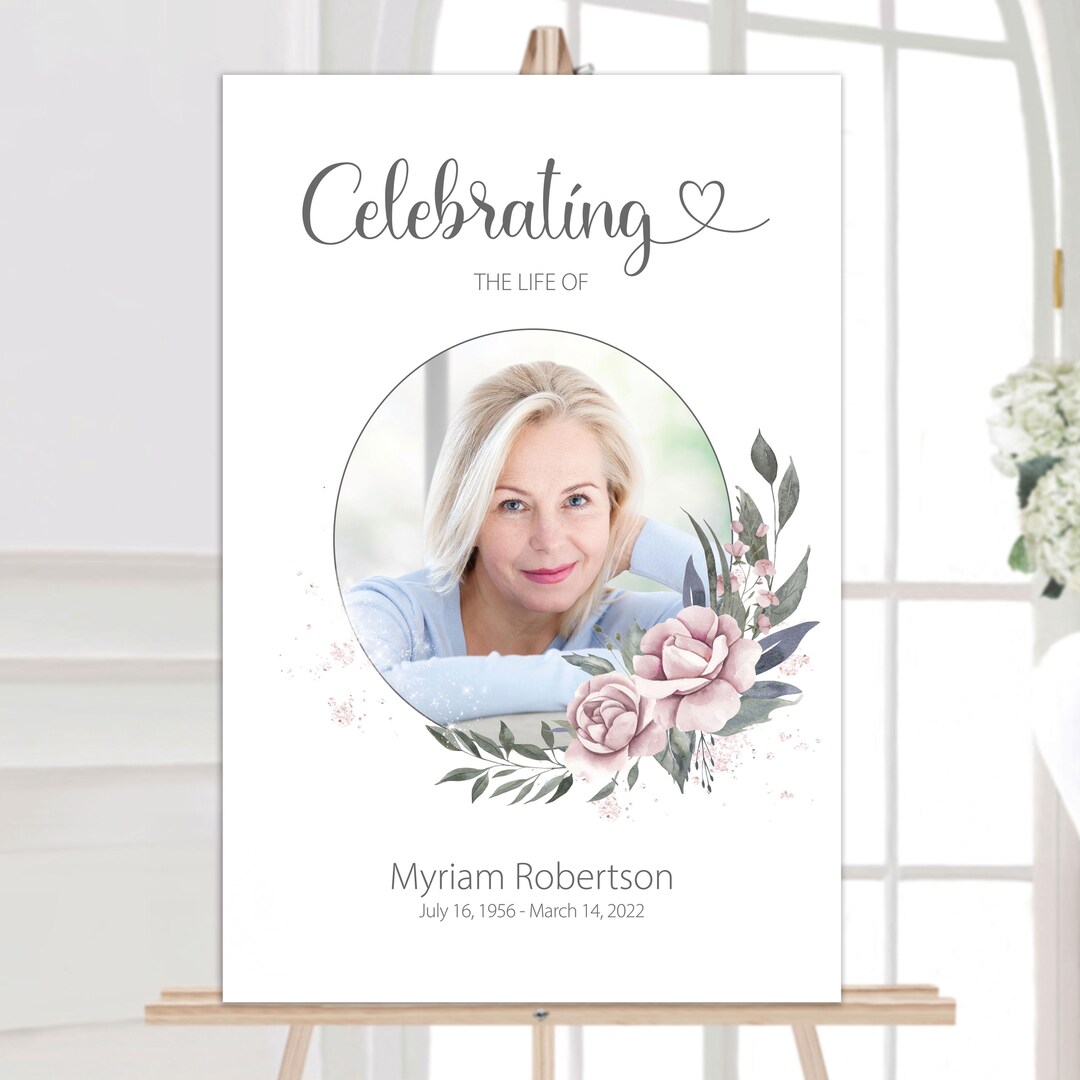 Pink Roses Funeral Welcome Sign Display, Celebrating the Life Of, Rose ...