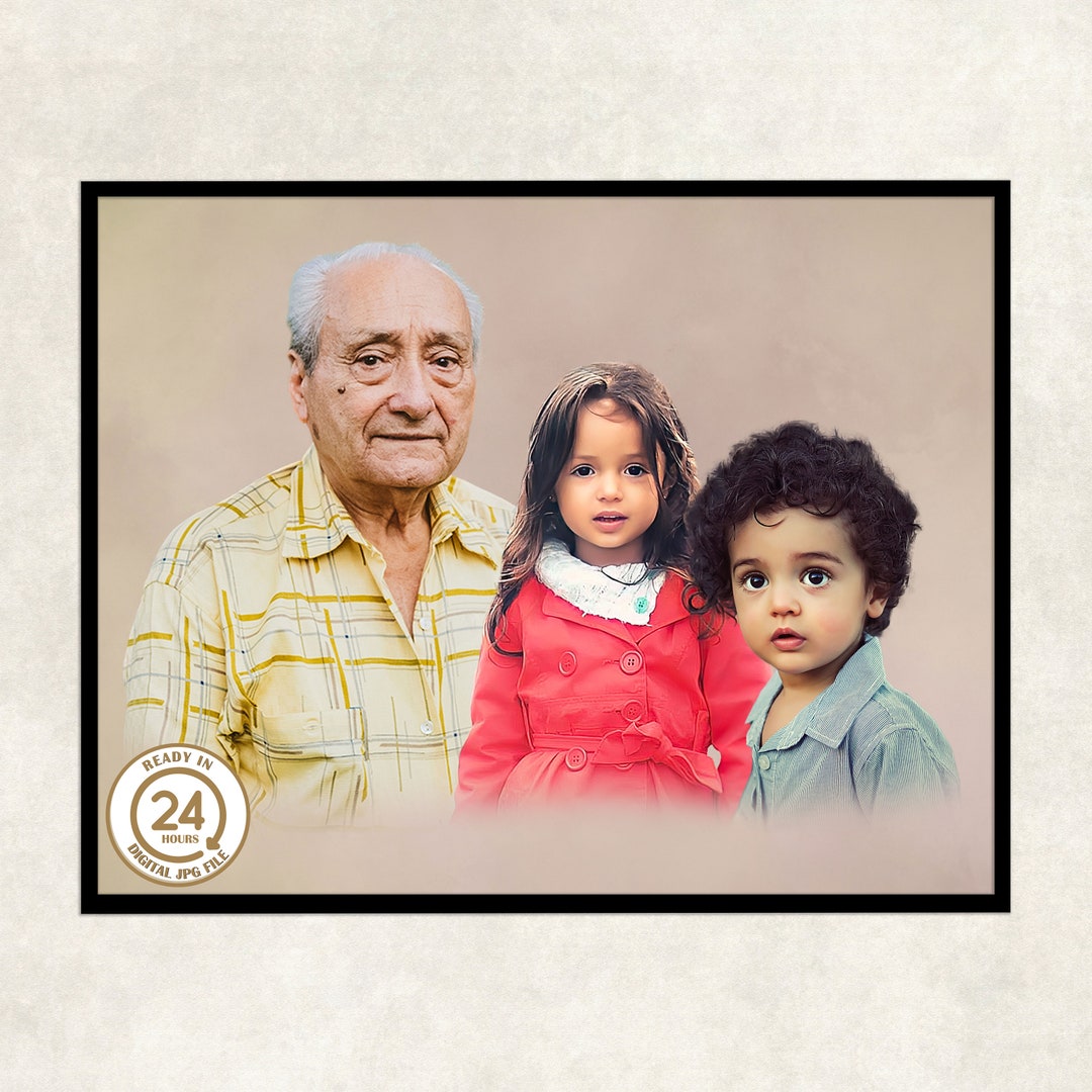 Custom Family Portrait Add 2 Persons People | Personalised Family Photo ...