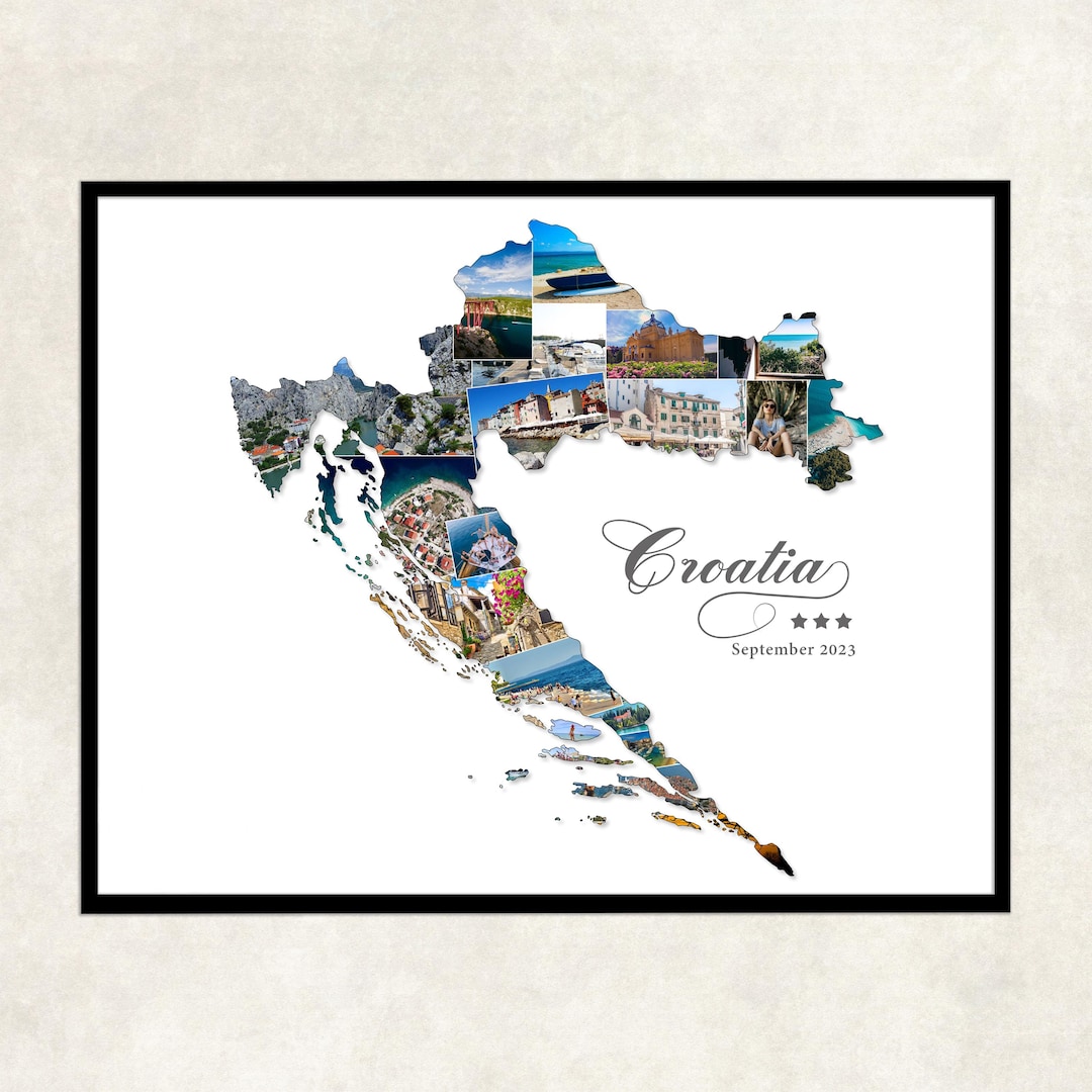 Croatia Map Travel Photo Collage, Croatia Gift Photo Collage, Croatia ...