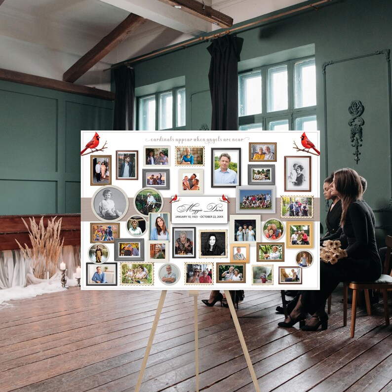 Cardinal Memorial Photo Collage Board: Funeral Memory Display (PDF File ...
