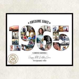 60 Birthday Photo Collage Party Decor, Awesome Since 1965 Personalised ...