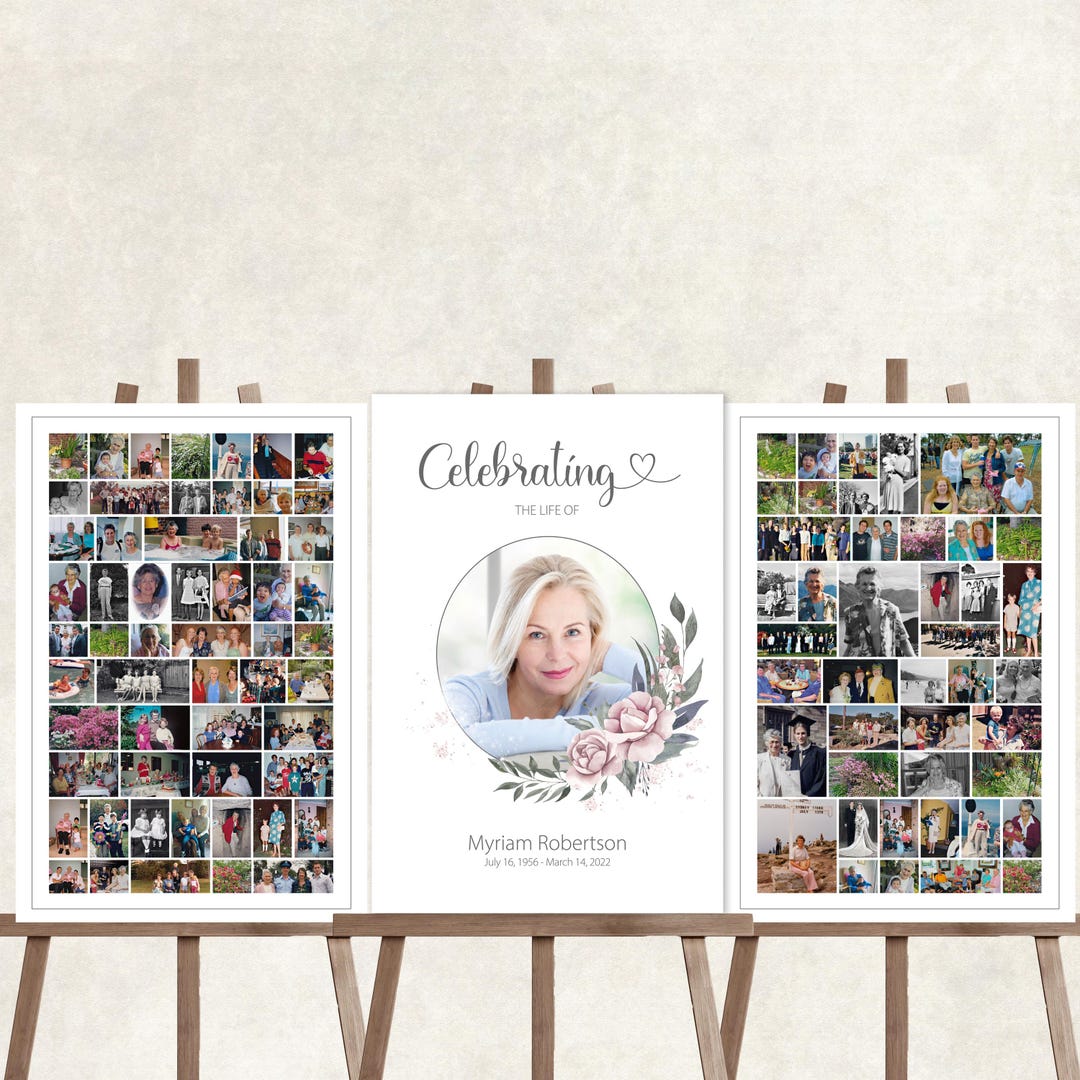 Celebration of Life Funeral Memorial Photo Collage Boards: Pink Roses ...