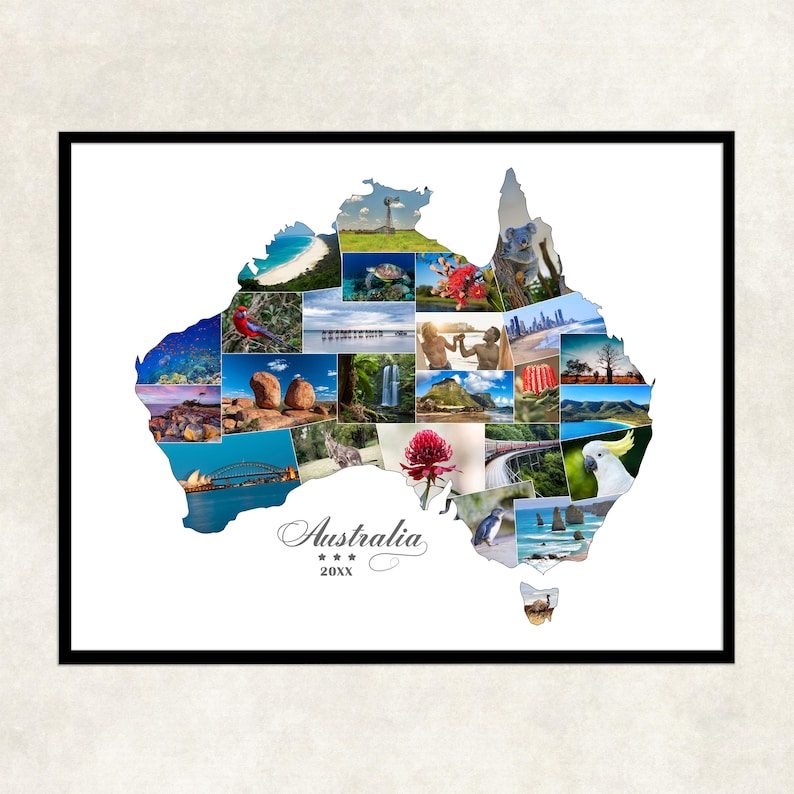 Australia Map Travel Photo Collage, Australia Travel Photos Gift ...