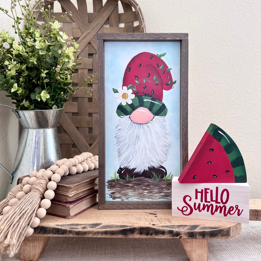 Summer Wood Signs, Watermelon Decor, Watermelon Sign, Gnome Sign, Gnome ...