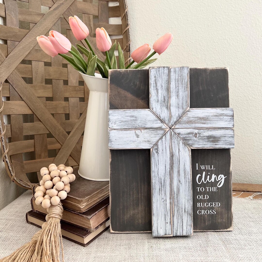 Distressed Wooden Cross Decor: Rustic Farmhouse Easter Sign - Etsy