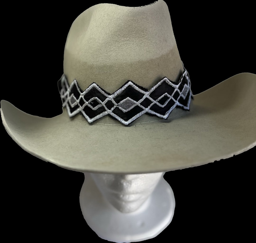 WIDE Hat Band, Diamond Shapes Cloth Hat Band, Black and White, With ...