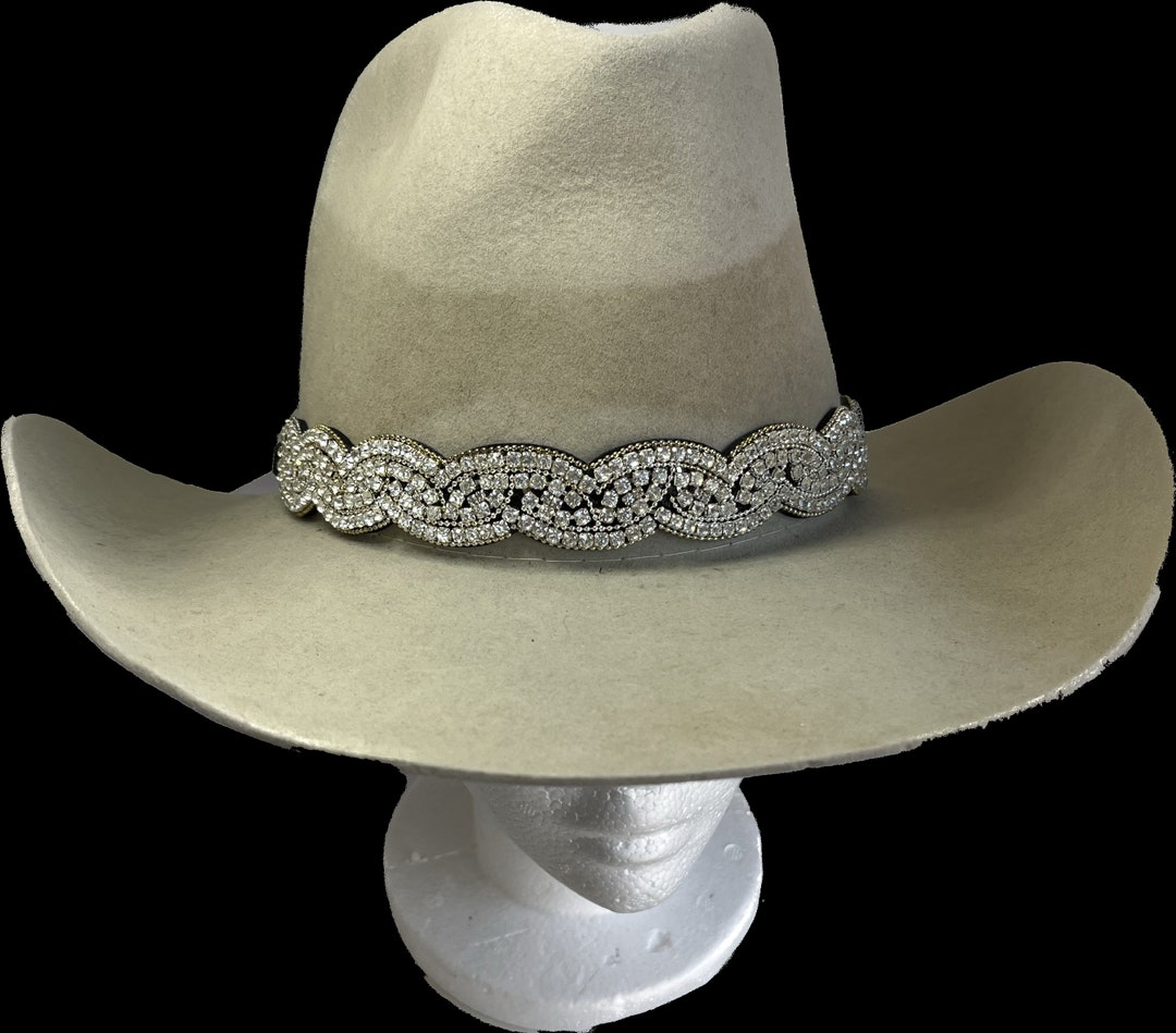 LARGE Wavey Crystal Hat Band, Wavy Pattern Across Front of Hat Band ...