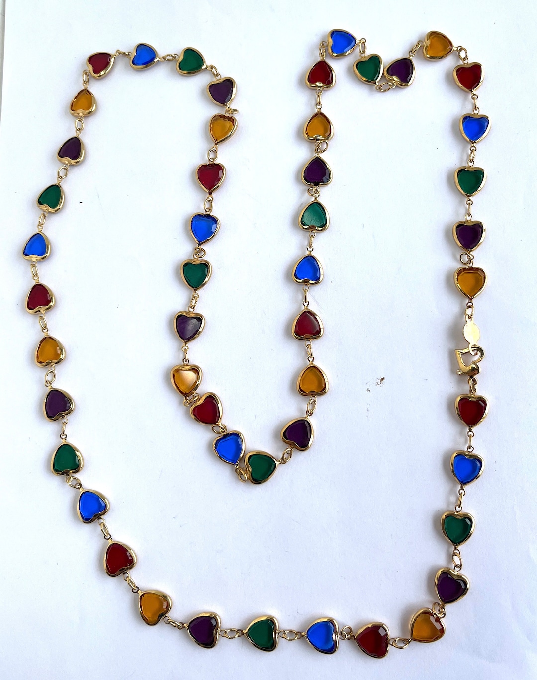 Vintage Multi-color Heart Real Channel Necklace, 36" Real Austrian ...