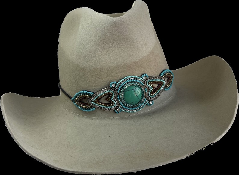 Large Turquoise Hat Band With Dyed Stone Center, Turquoise Seed Beads ...