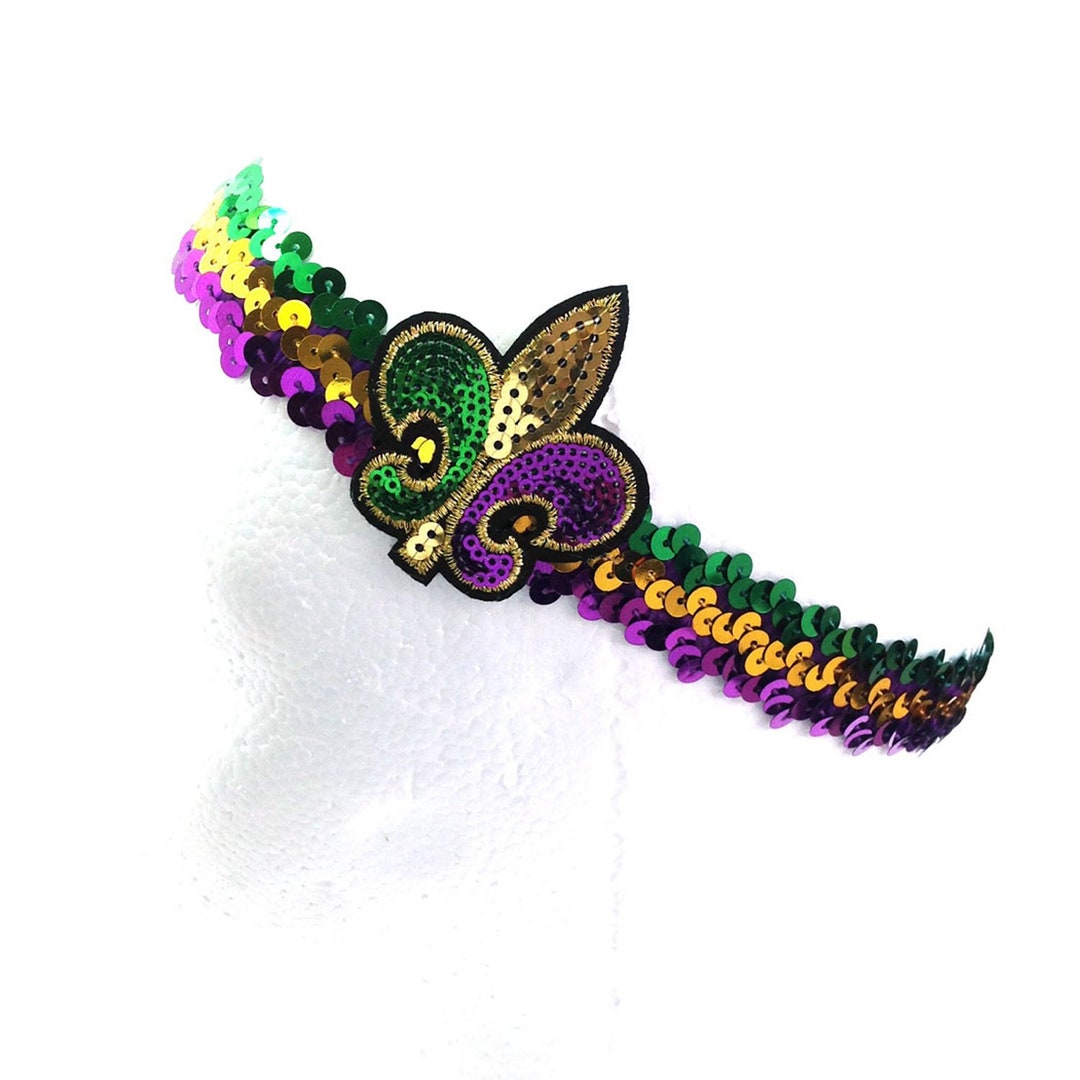 Mardi Gras Headband Stretch Fleur De Lis Headband Multi Colored Fleur ...