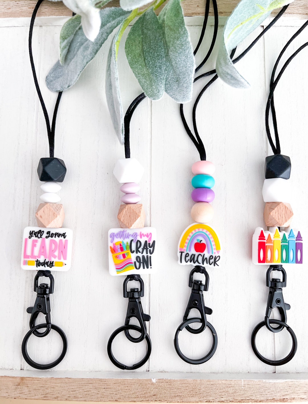 Beaded Teacher Badge Lanyard ID Holder Teacher Gift Back to - Etsy