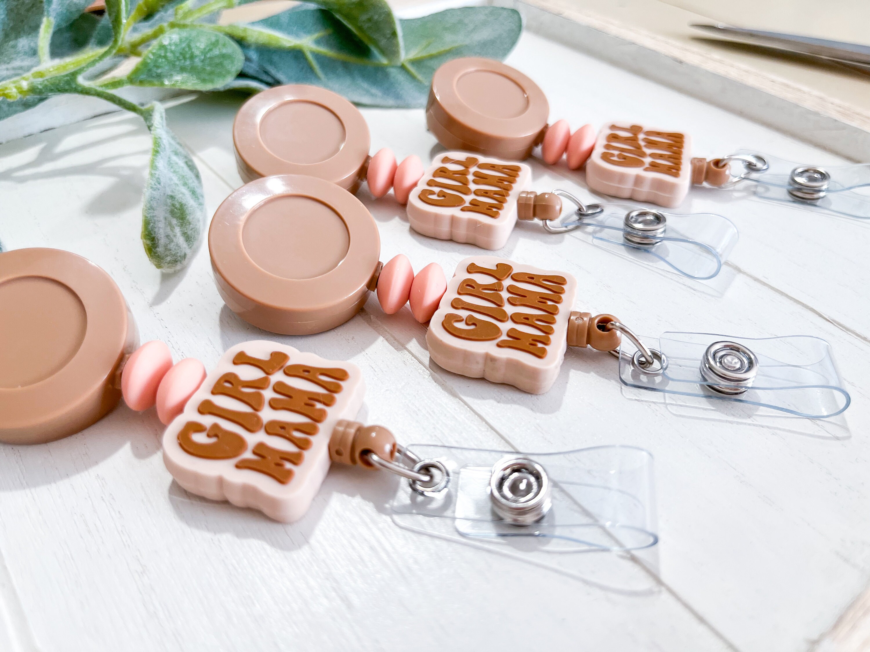 Girl Mama Beige Boho Style Alligator Clip Badge Reel - Etsy