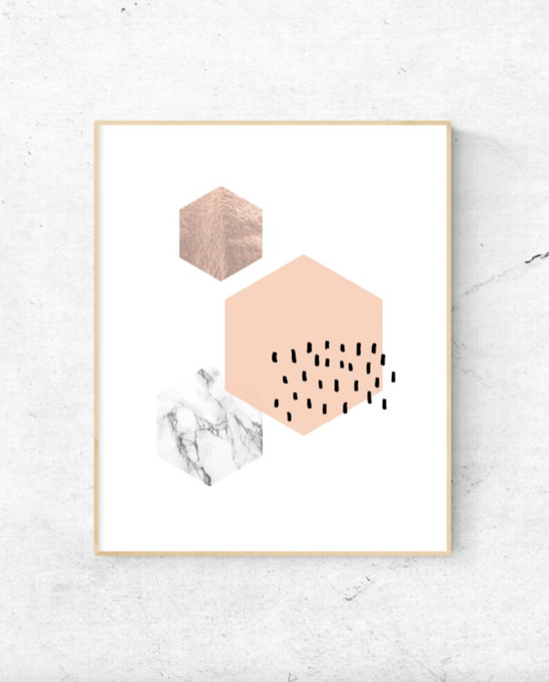 Geometric Peach/marble/rose Gold Wall Art - Digital Prints, Instant ...