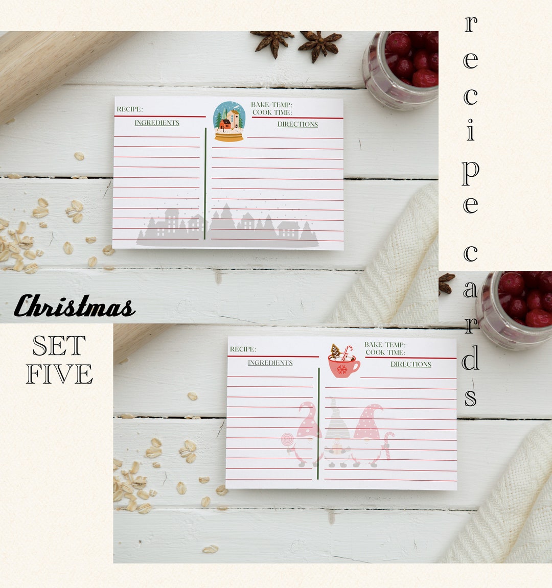 Printable Christmas Set 5 Non-editable 4x6 Recipe Cards - Etsy UK