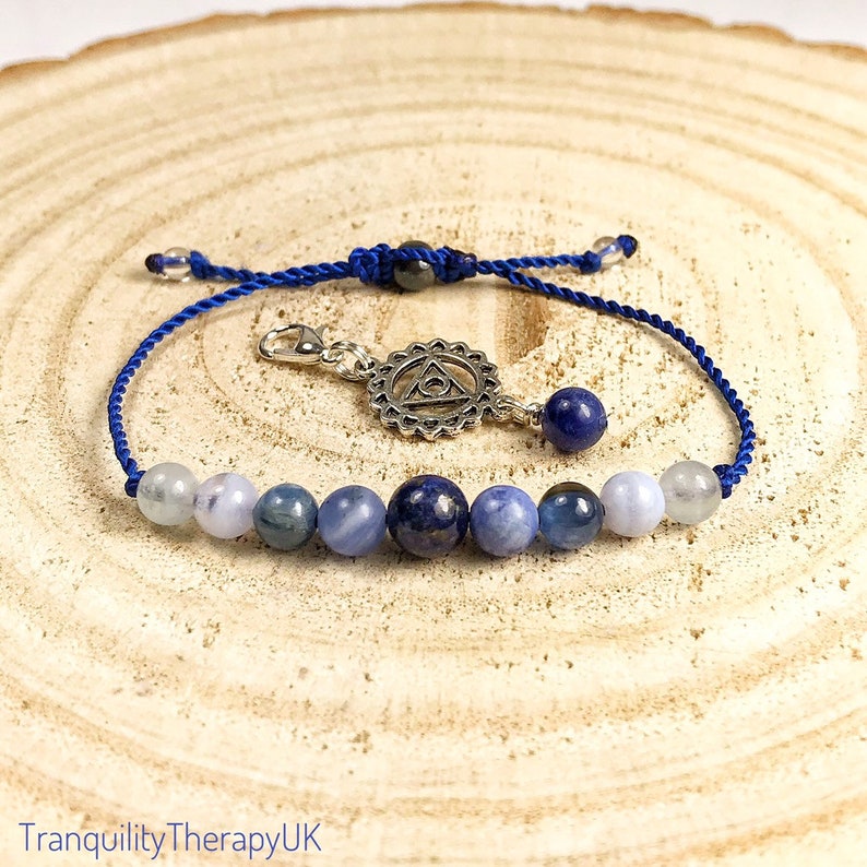 Aquamarine Lapis Kyanite Throat Chakra Necklace: Silk Cord Gemstone ...
