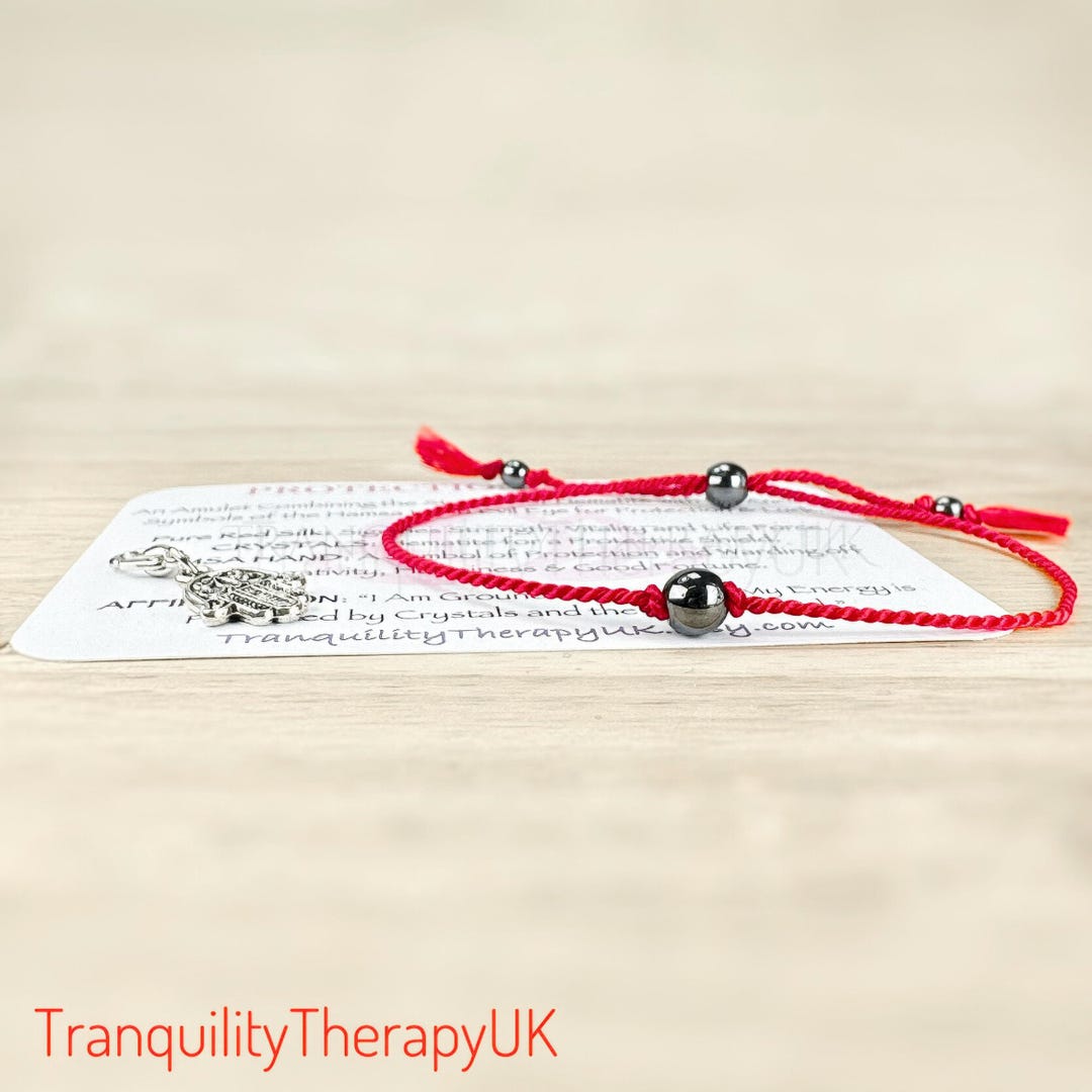 Red Silk Thread Bracelet: Hematite Amulet, Hamsa Charm - Etsy