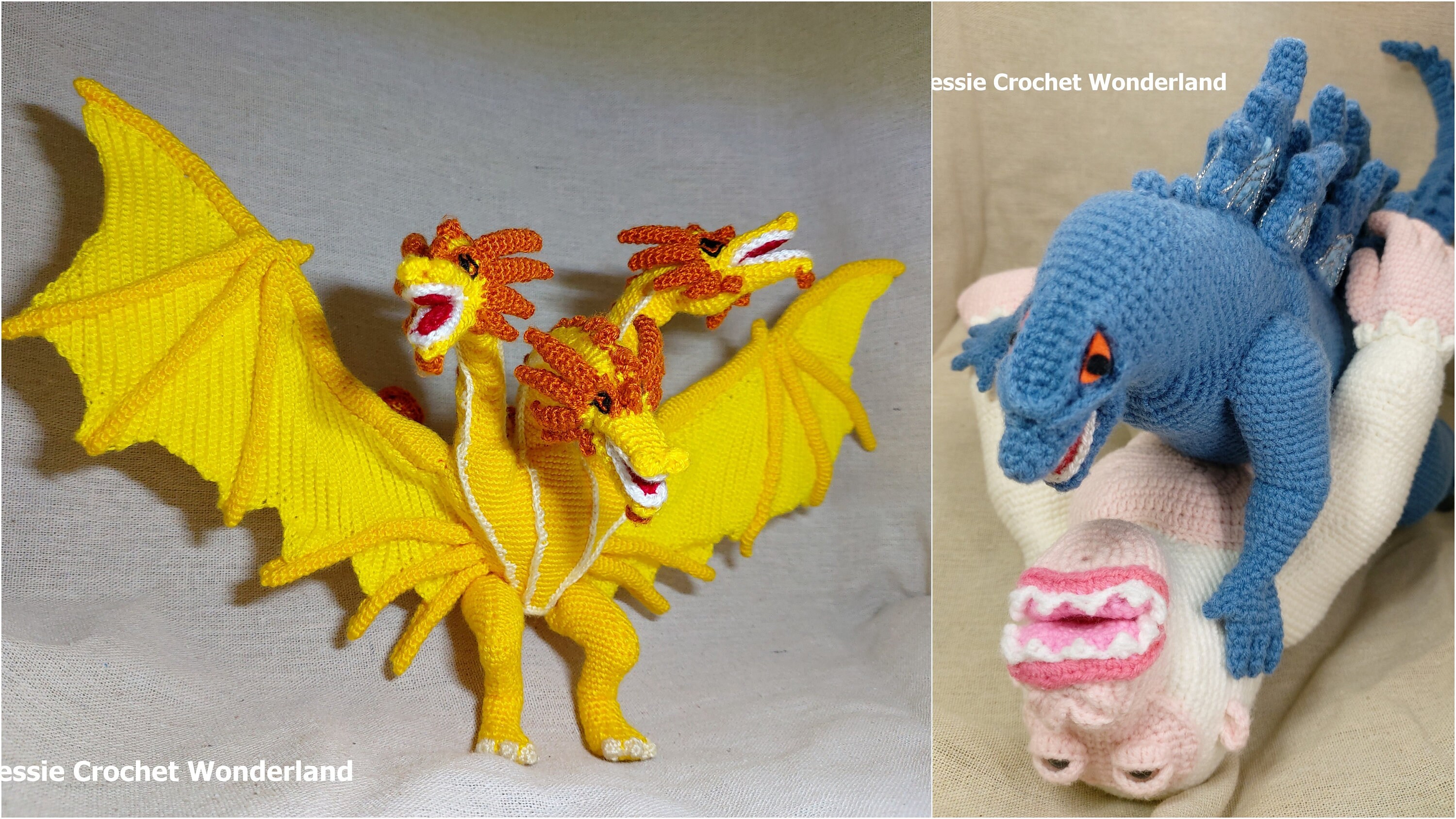 Crochet King Ghidorah the Gold Dragon English Crochet | Etsy UK