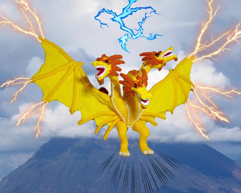 Crochet King Ghidorah the Gold Dragon English Crochet - Etsy