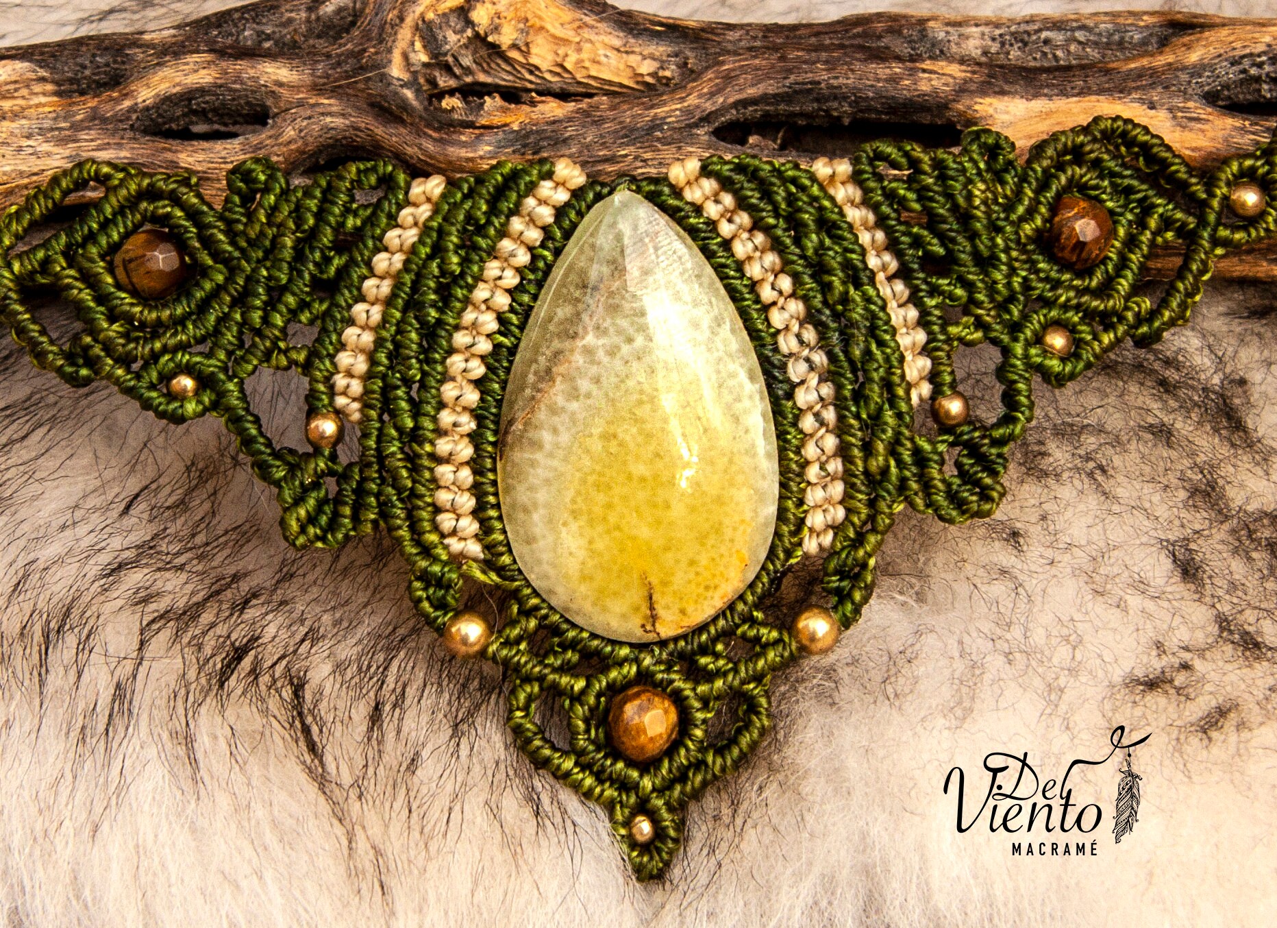Collar o Tiara de macrame con Onix amarillo de Argentina | Etsy