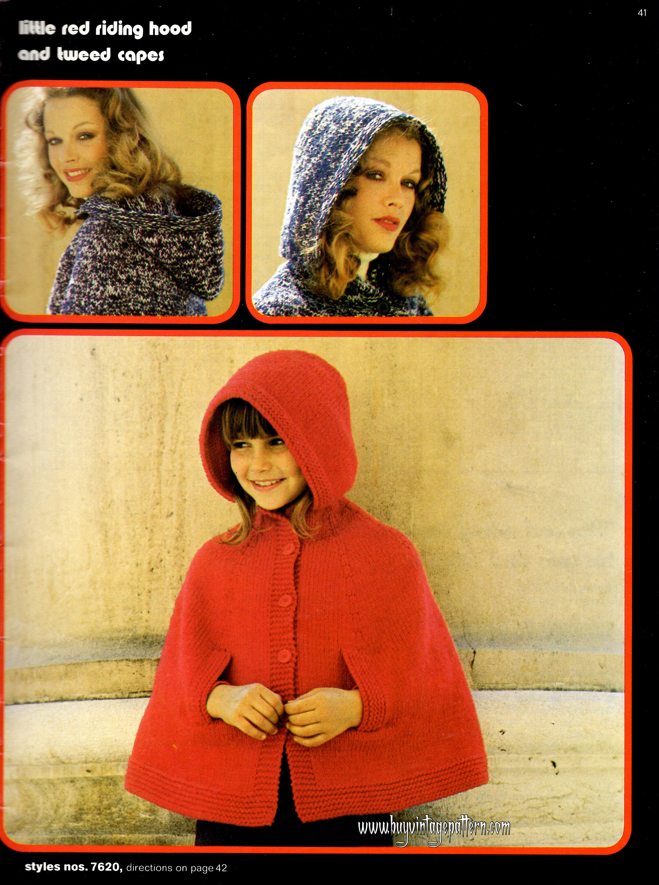 Vintage Little Red Riding Hood and Teed Capes Knitting Patterns in PDF ...