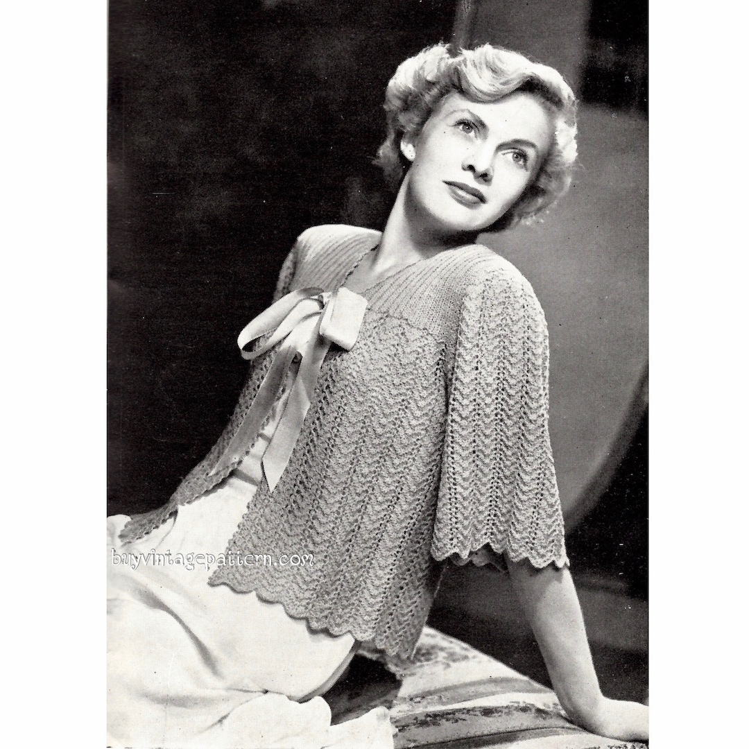 Vintage Bed Jacket With a Scalloped Edge Knitting DK Pattern ...