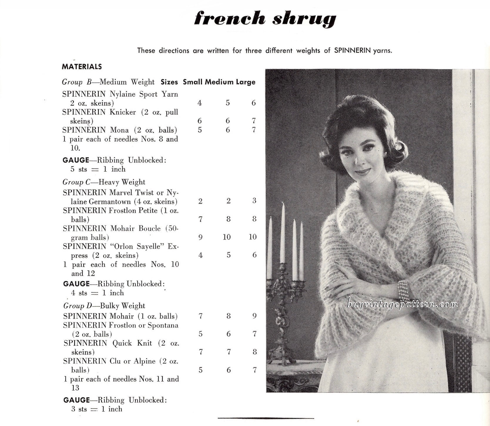 Vintage French Shrug Knitting Pattern in PDF Instant Download Version ...