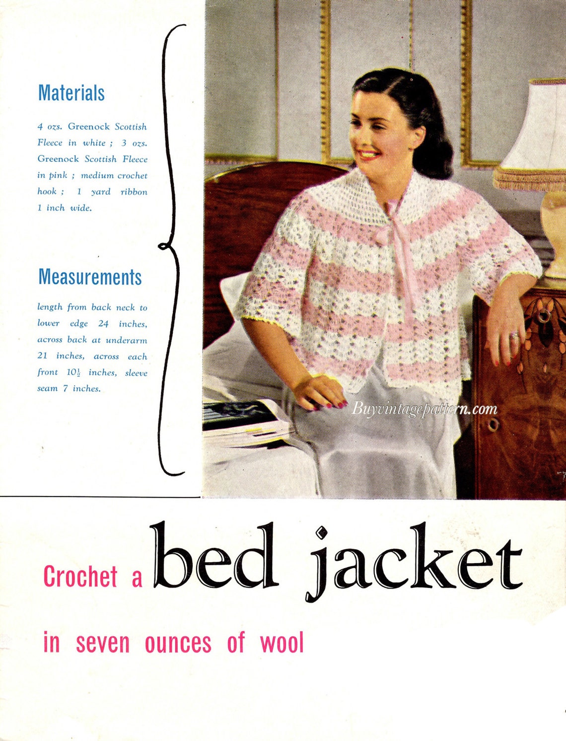 Vintage Bed Jacket Crochet Pattern in PDF Instant Download Version ...