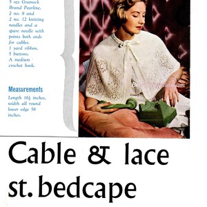Vintage Cable & Lace Bed Cape Knitting Pattern Downloadable PDF English ...