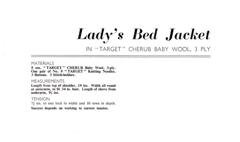 Vintage Bed Jacket Knitting Pattern in PDF Instant Download | Etsy