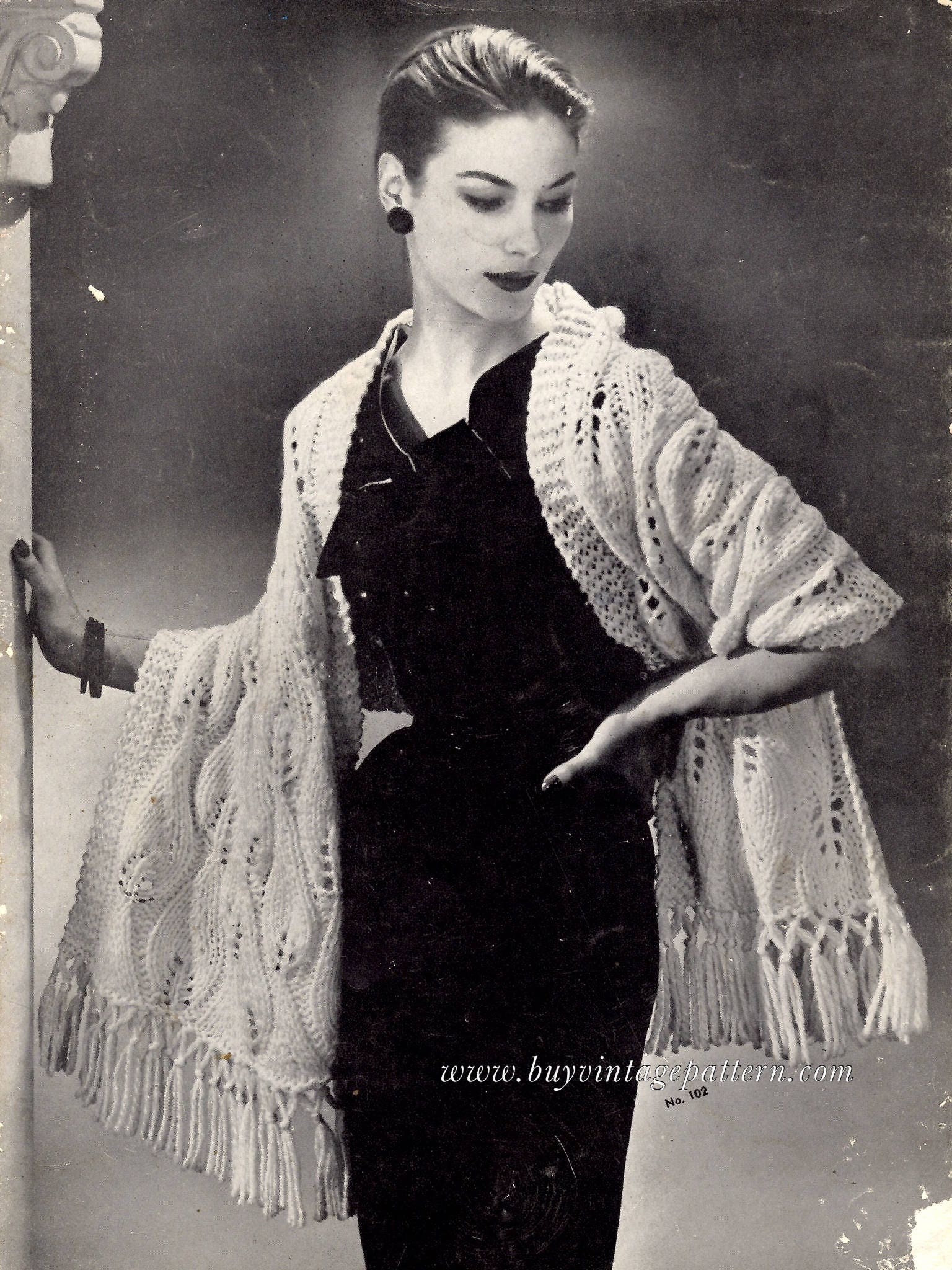 Vintage Jumbo Stole Wrap Knitting Pattern in PDF Instant Download ...