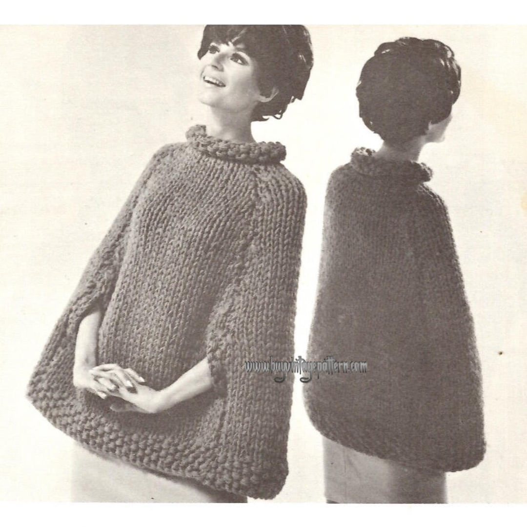 Vintage Fingertip Cape Poncho Knitting Pattern in PDF Instant Download ...