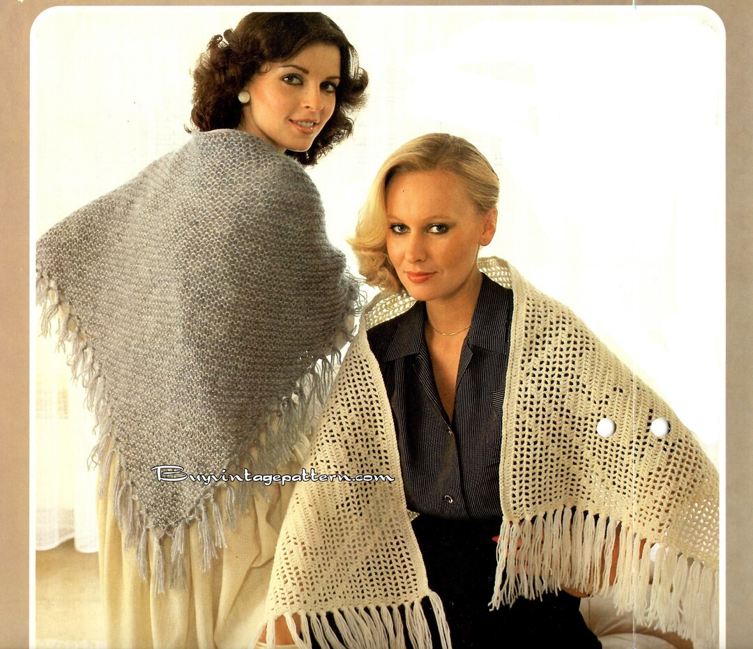 Vintage Garter Stitch Shawl Knitting Pattern and Filet Crochet Stole ...