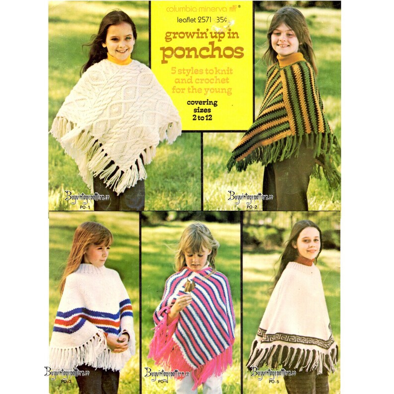 5 Vintage Young Ladies Ponchos Knitting and Crochet Patterns - Etsy