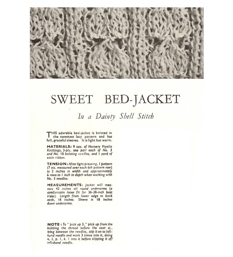 Vintage Bed Jacket Knitting Pattern in PDF Instant Download Version - Etsy