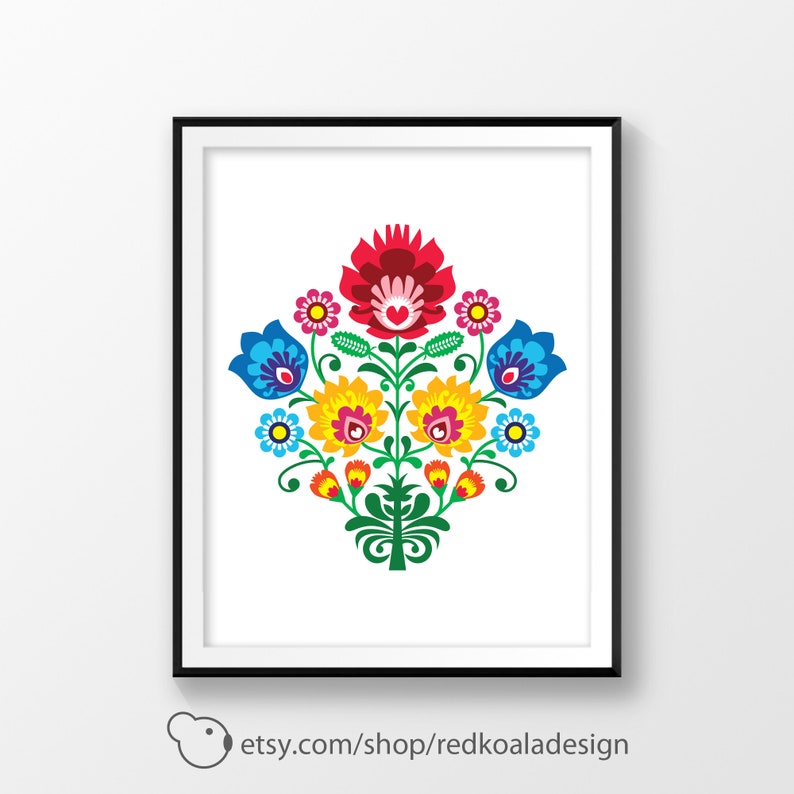 Folk Art Print Polish Pattern Floral Wall Art Flower Art - Etsy