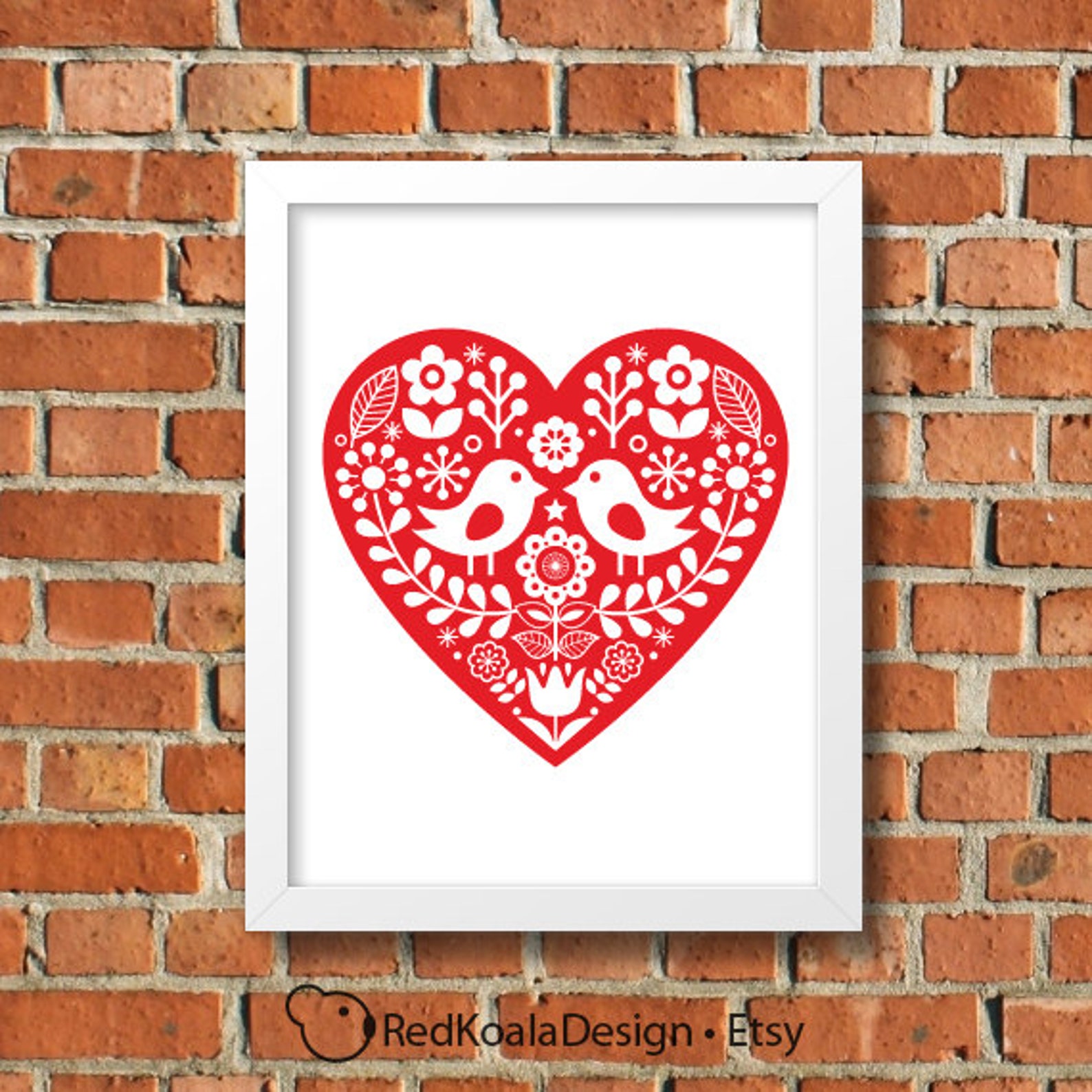 Scandinavian Print Red Heart Print Folk Heart Digital - Etsy