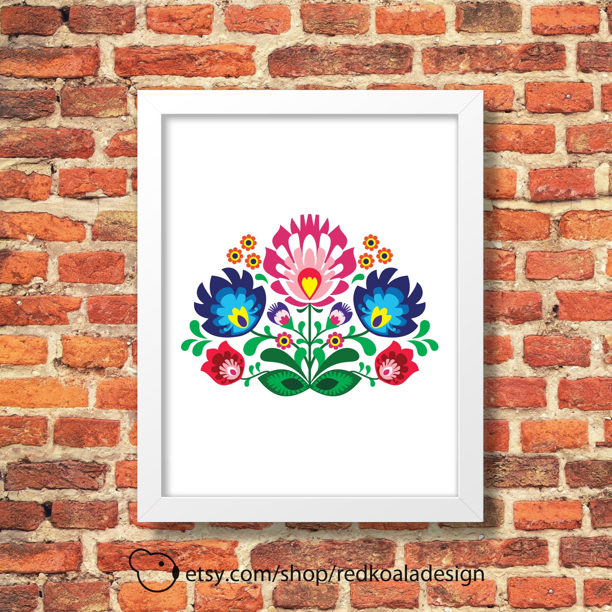 Digital Print Living Room, Flower Prints Wall Art, Folk Art Patterns ...
