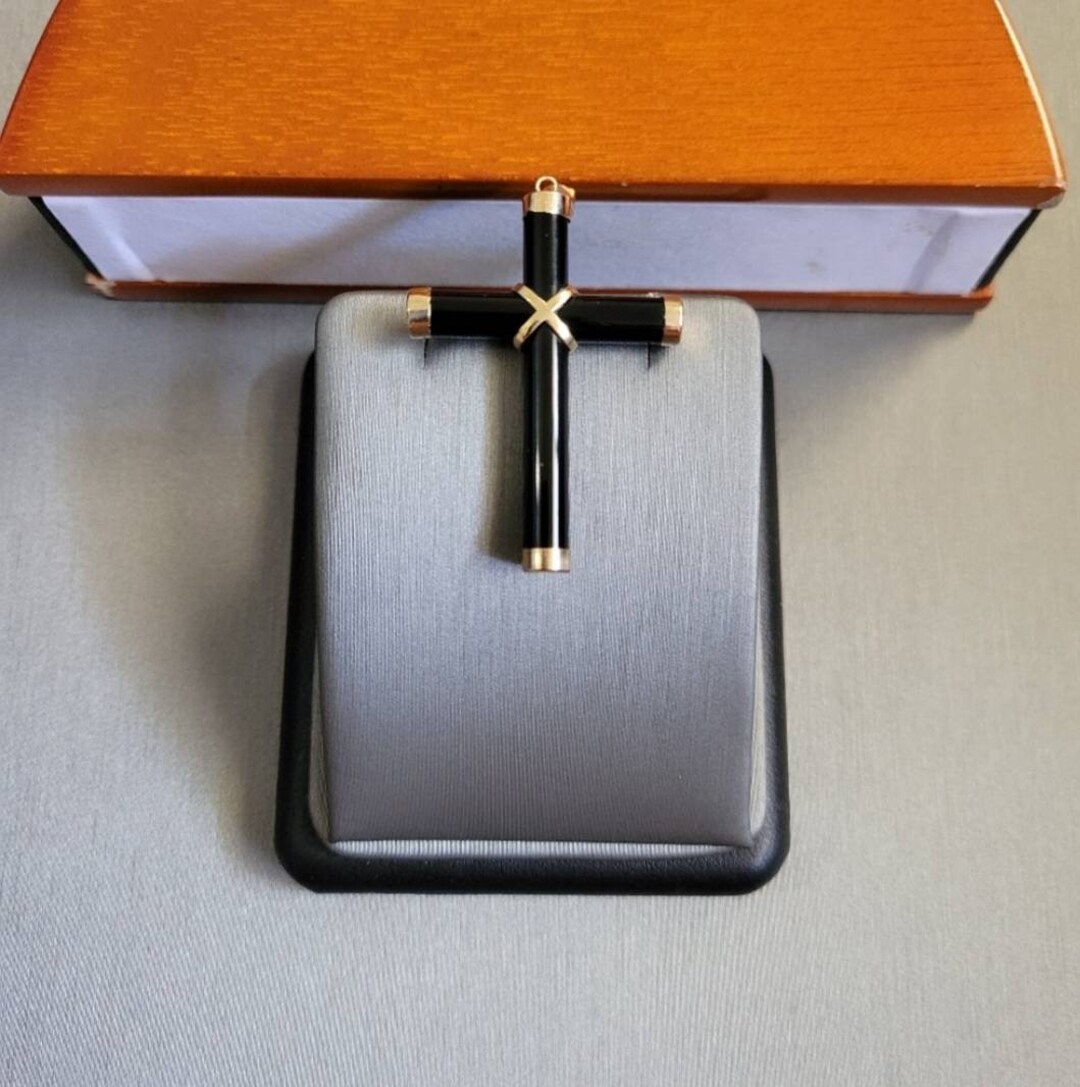 14k Gold Cross Black Oxyn Pendant - Etsy