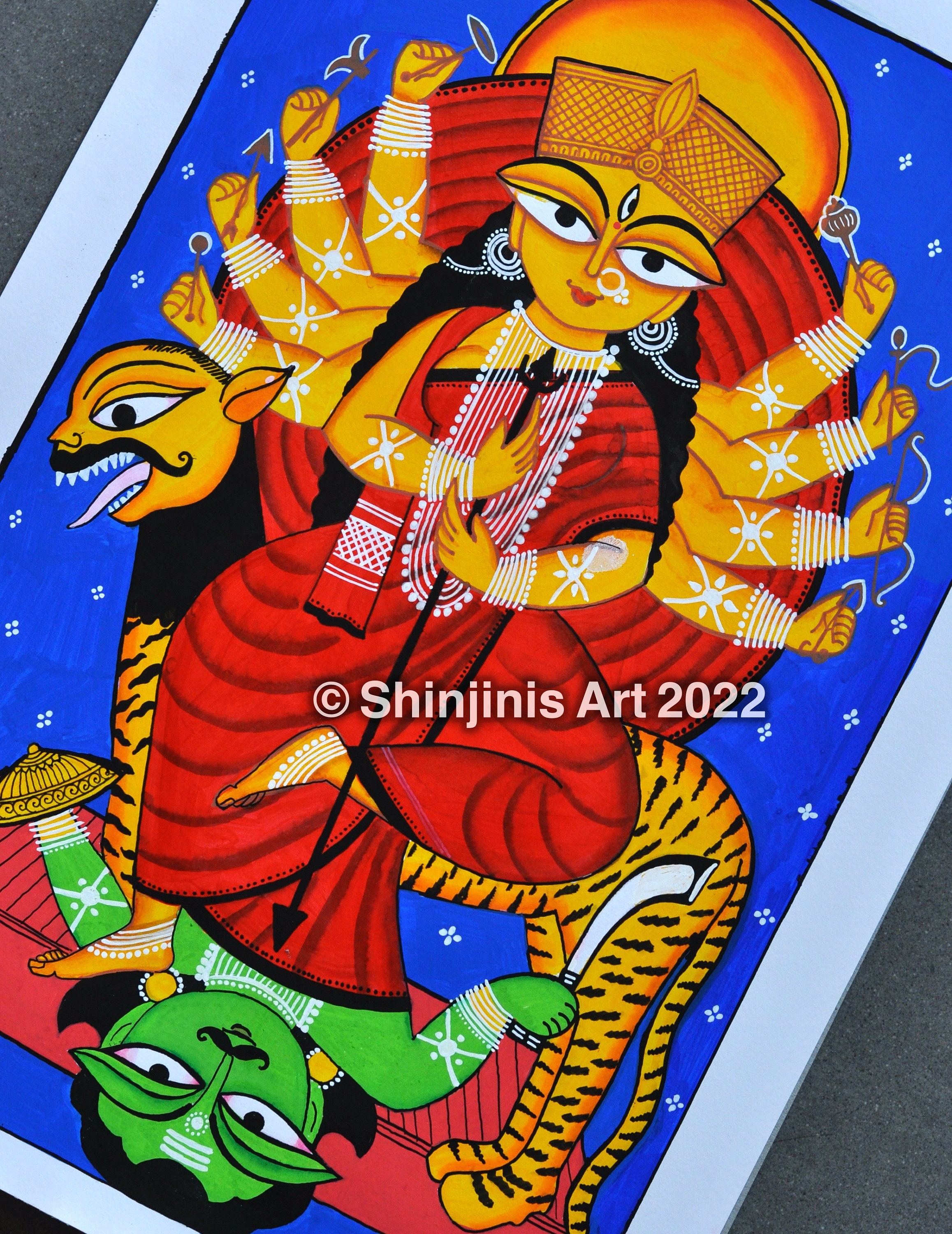 Durga (indian Pattachitra Style Folk Art) - Etsy