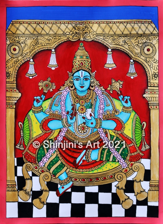 Dhanvantari in Gold Acrylic Ink indian Folk Art - Etsy Singapore