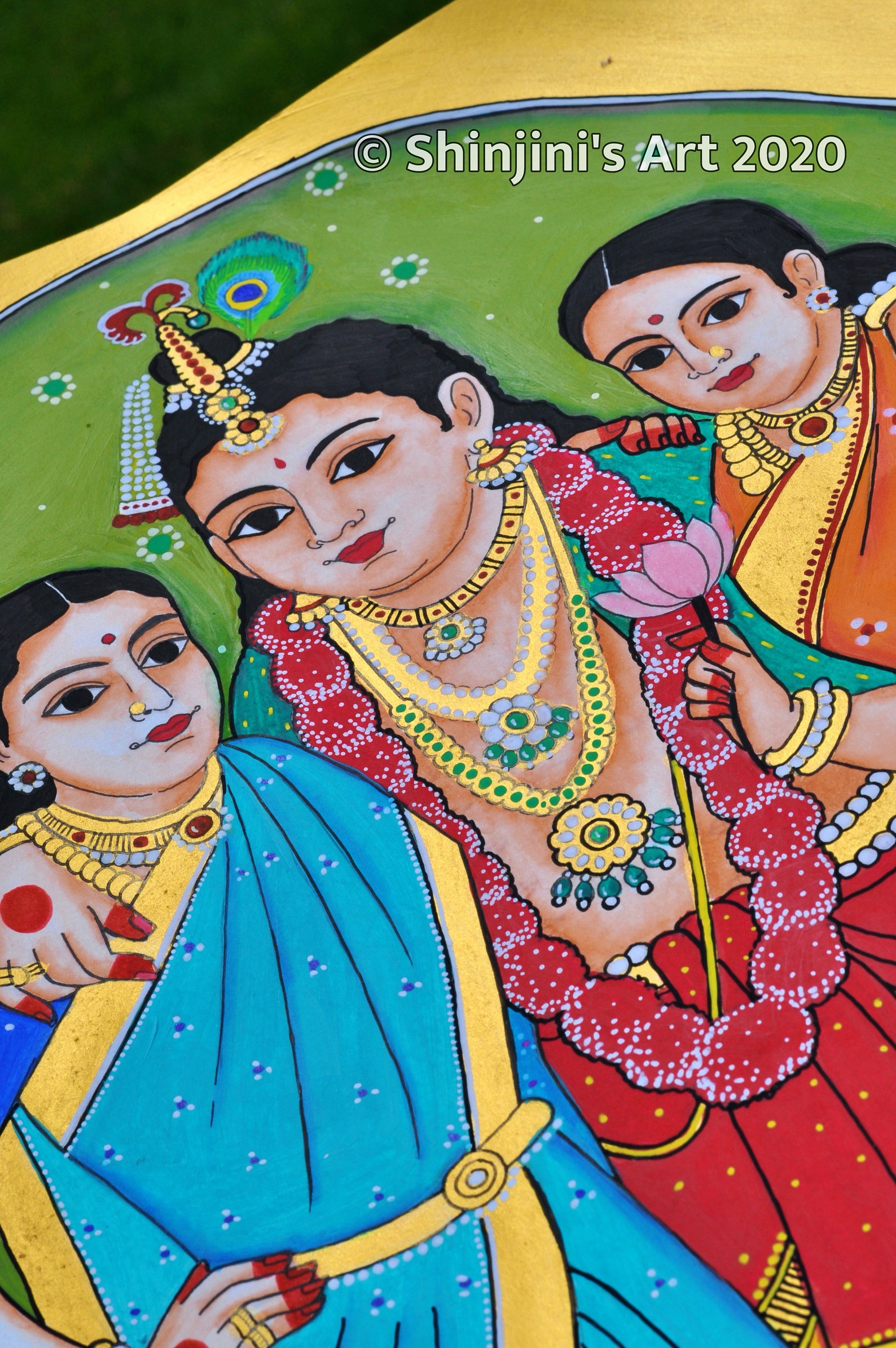 Buy Krishna Radha Rukmini in Gold indian Folk Art Online in India - Etsy