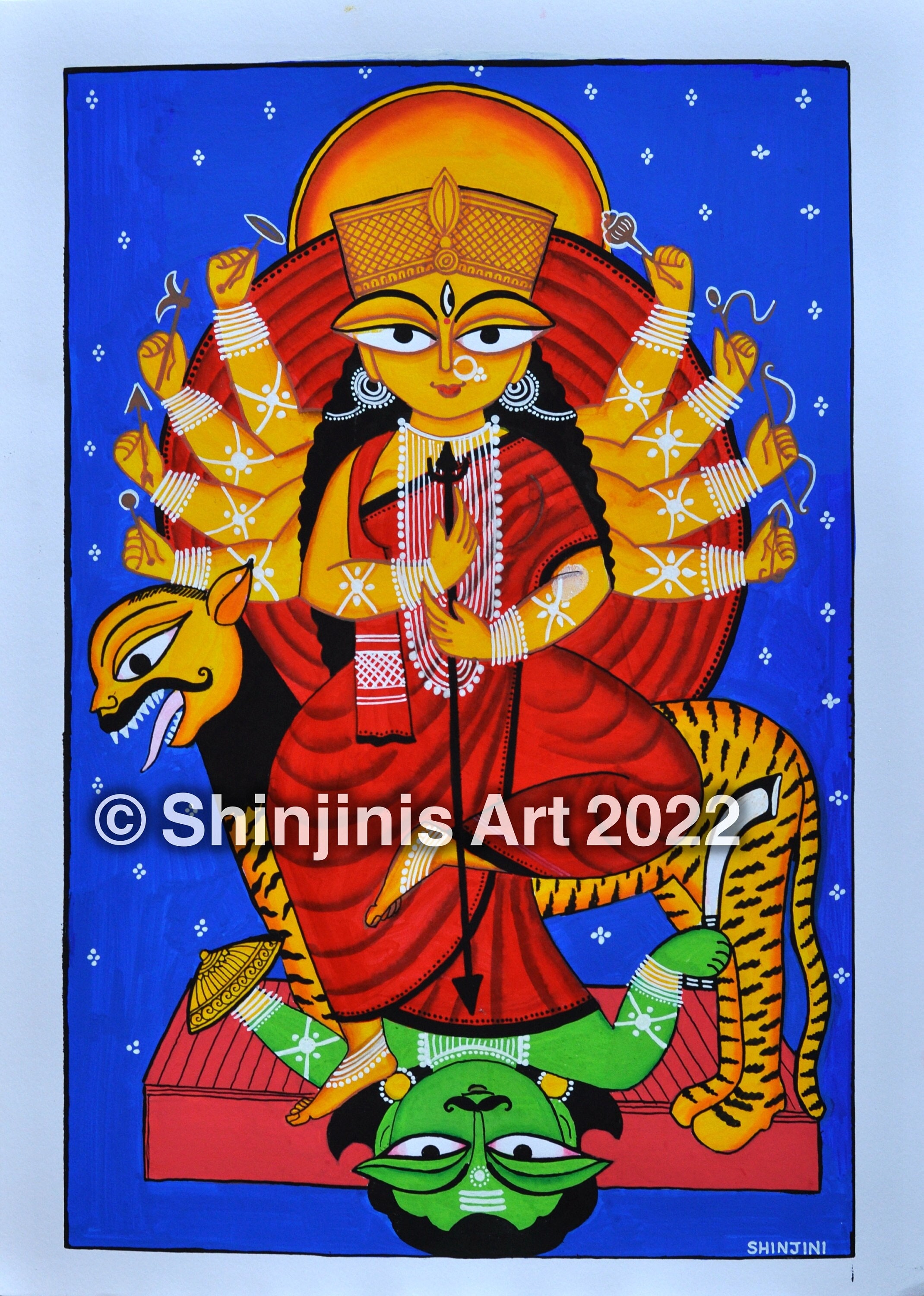Durga (indian Pattachitra Style Folk Art) - Etsy