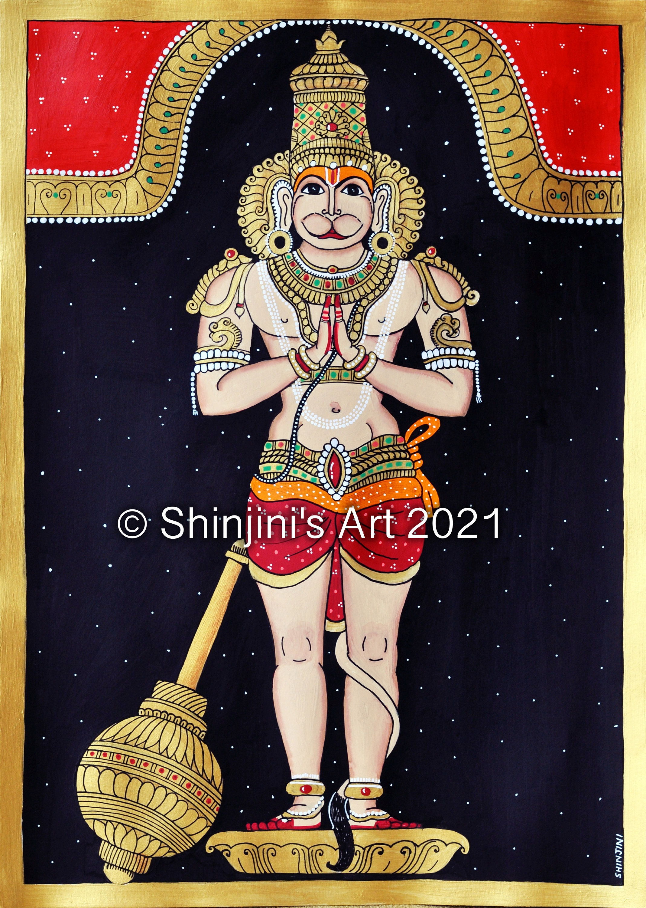 Hanuman Ji in Acryl Gold indische Kalamkari Volkskunst - Etsy.de