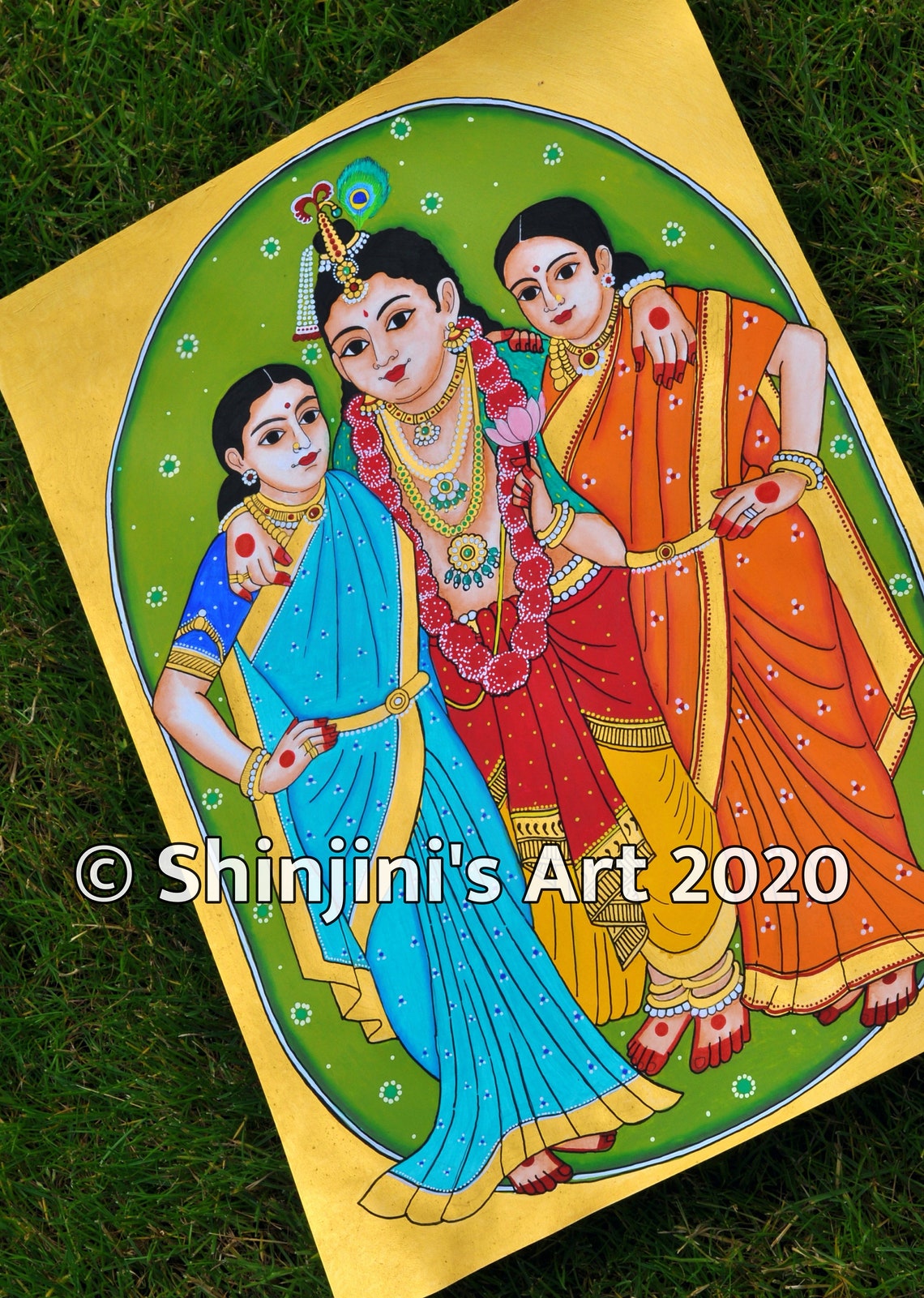 Krishna Radha Rukmini in Gold (indian Folk Art ) - Etsy