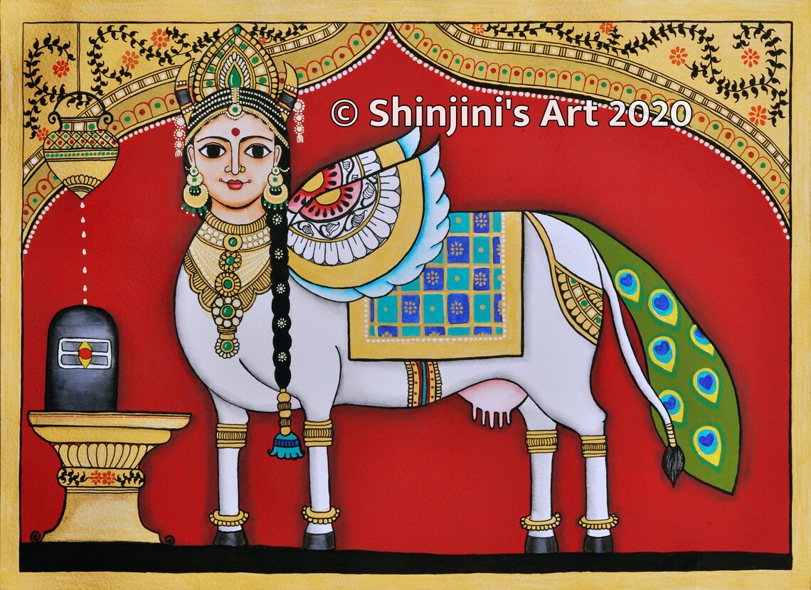 Buy Kamadhenu in Gold indian Folk Art Online in India - Etsy