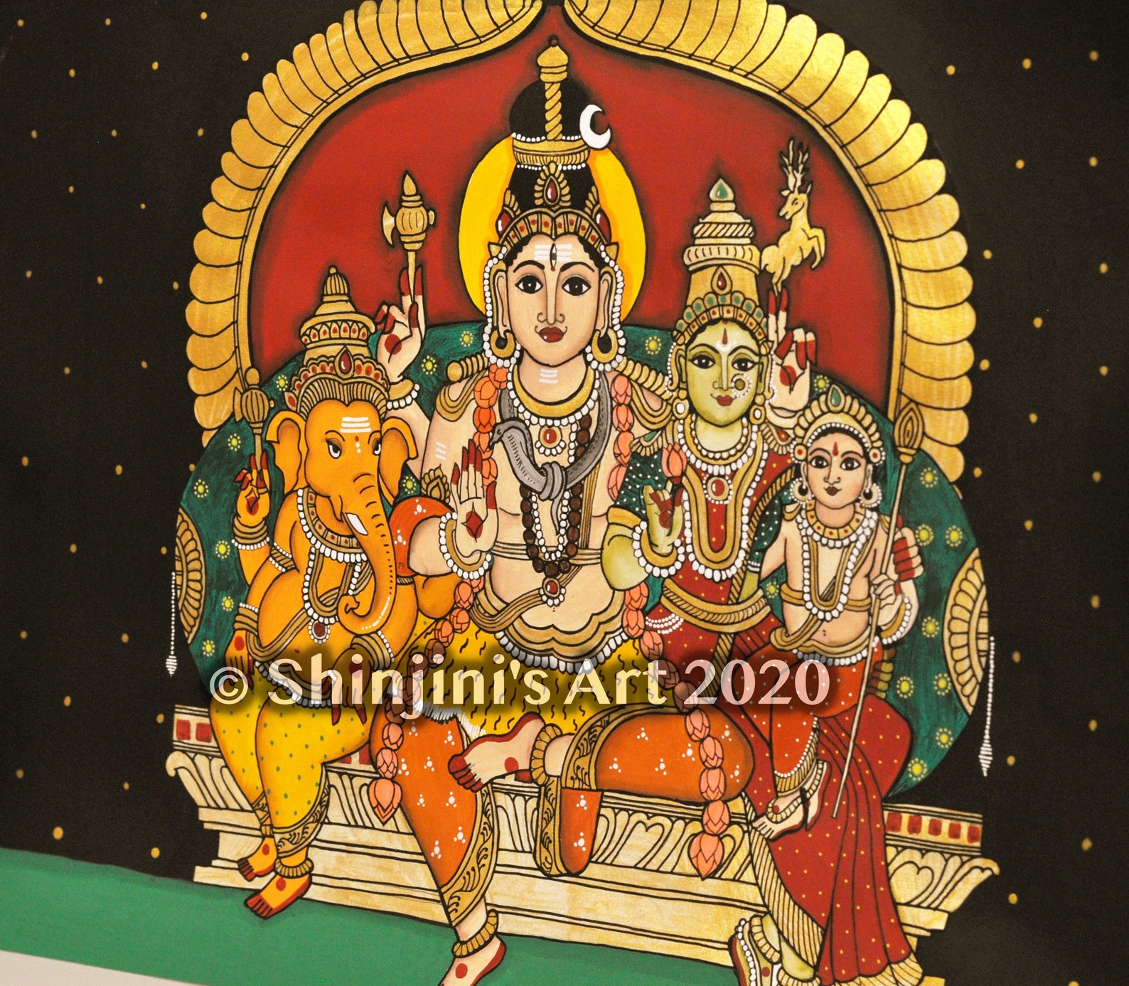 Shiva Parvati Ganesha Karthik in Acrylic Gold (indian Kalamkari Folk Art) - Etsy